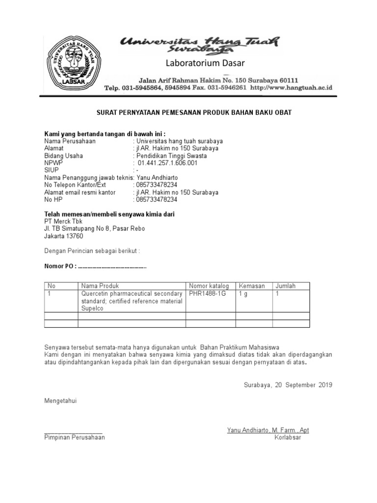 Surat Pernyataan Pembelian +cop - Surat | PDF
