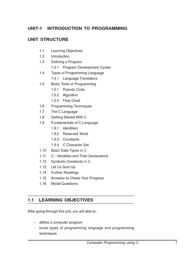 Unit 1 Introduction To Programming PDF | PDF | Programming Language ...