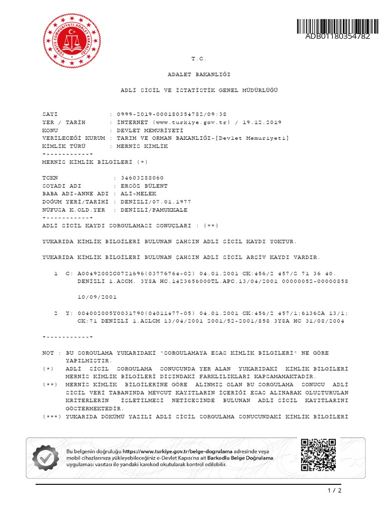 Adli Sicil Kaydi PDF | PDF