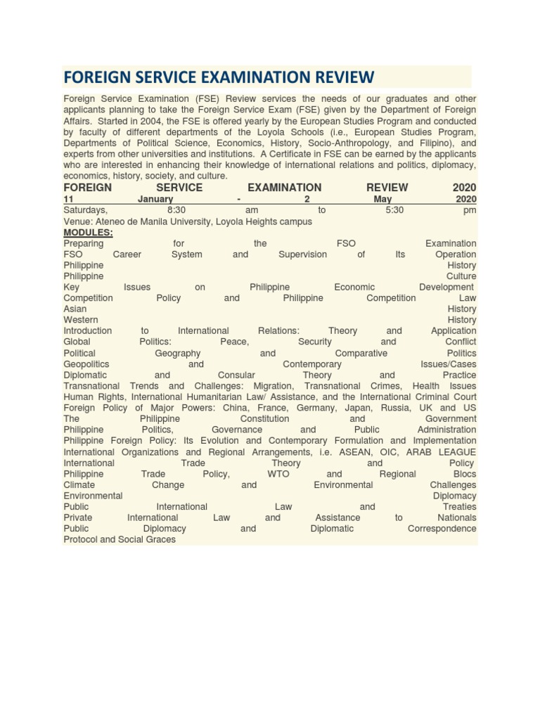 Ateneo Foreign Service Exam Review 2020 | PDF | Philippines | United ...