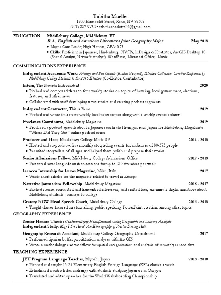 Tabitha Mueller - Resume and References | PDF | Communication