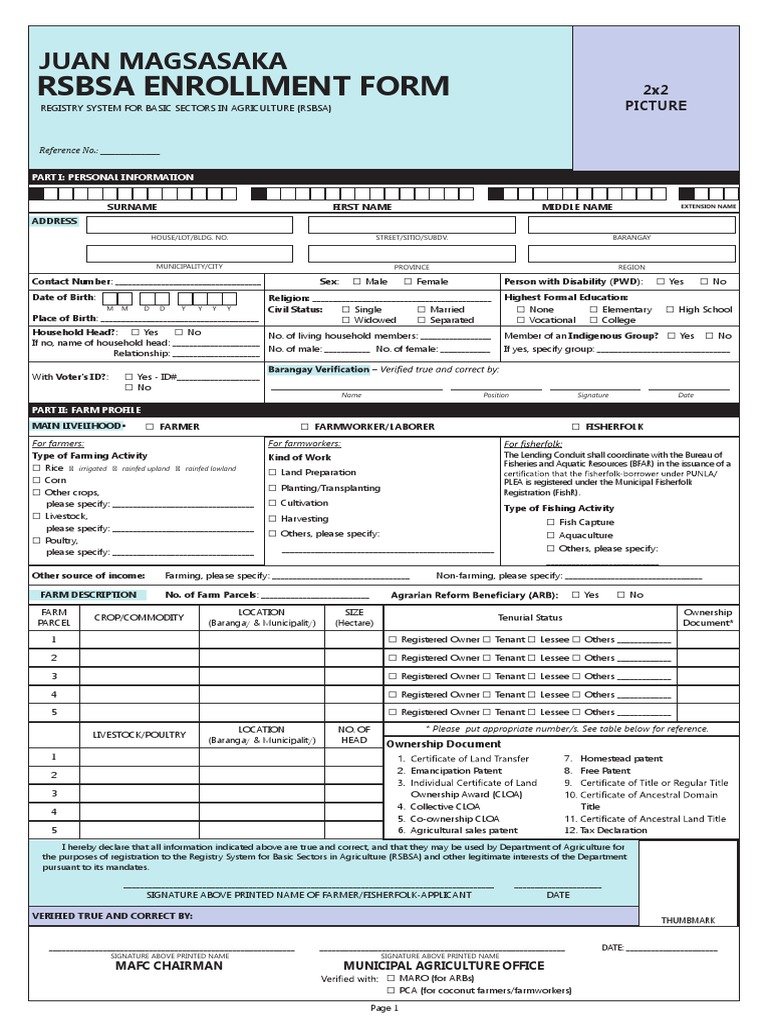 RSBSA Enrollment Form 1 PDF | PDF | Farms | Agriculture