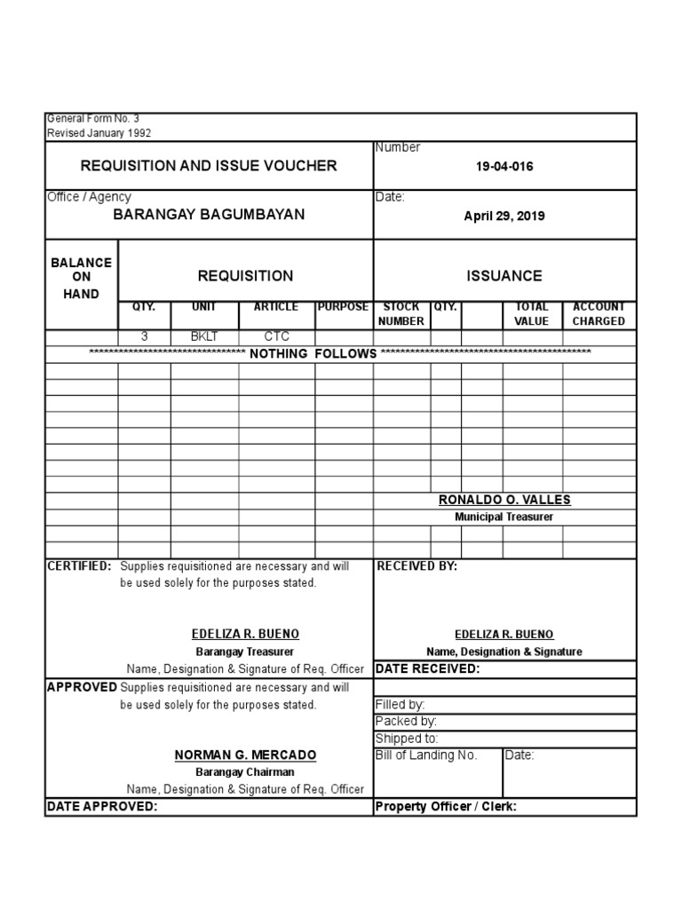 Requisition and Issue Voucher Template | PDF | Business