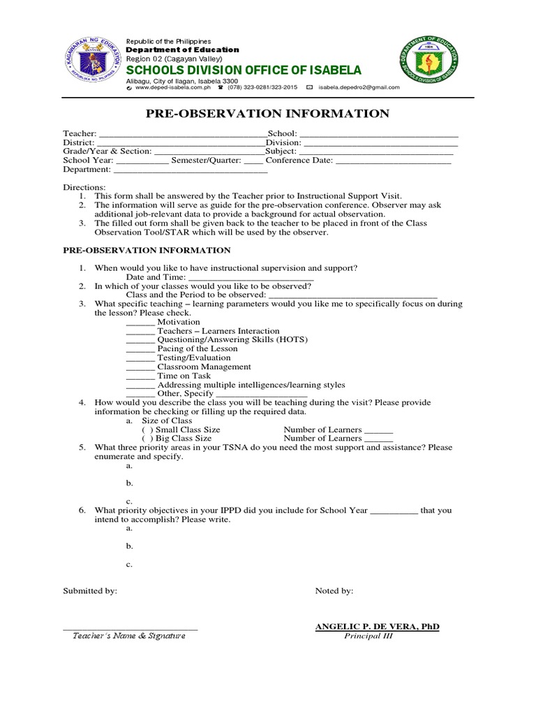 Pre & Post Observation | PDF | Teachers | Teaching Method