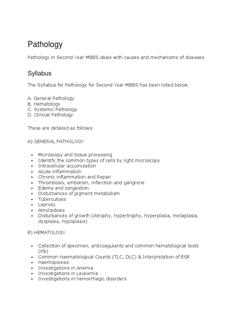 MBBS Pathology Syllabus and Recommended Books | PDF | Pathology | Neoplasms