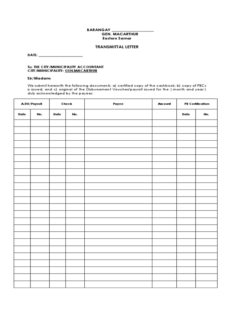 Annex 16 Brgy - Transmittal | PDF