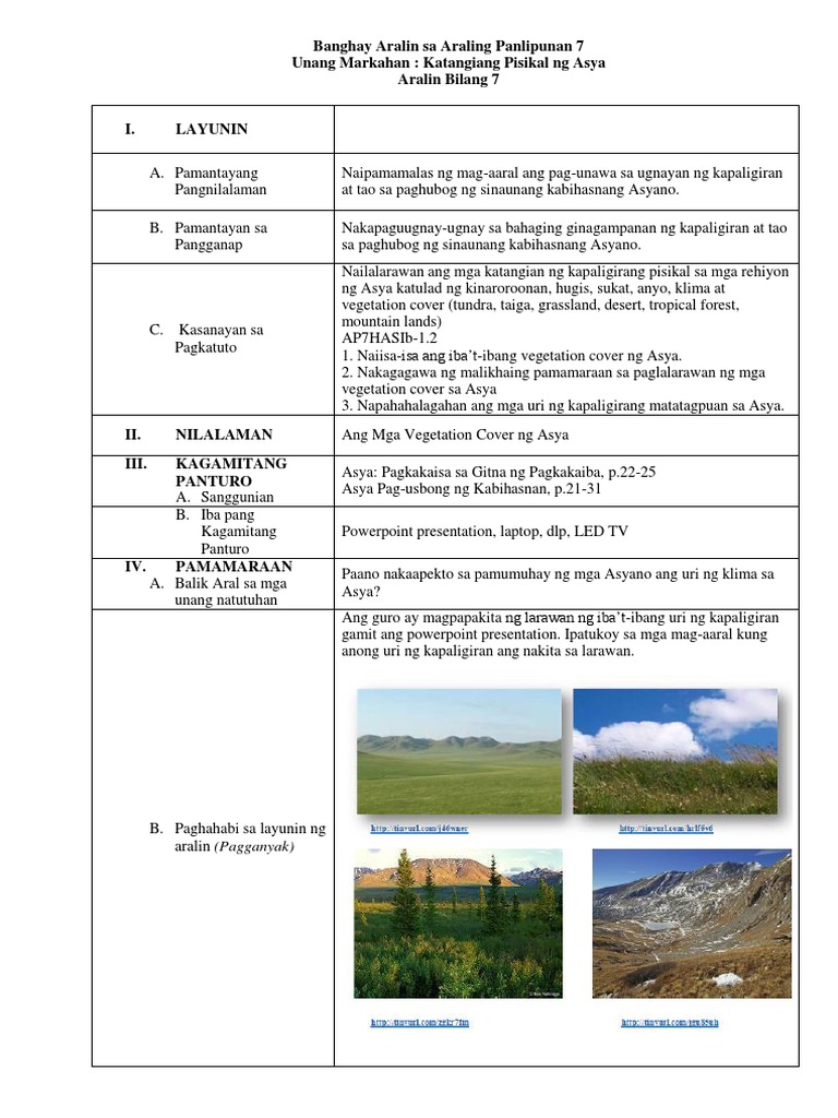 UNANG MARKAHAN Aralin Bilang 7 Ang Mga Vegetation Cover NG Asya | PDF