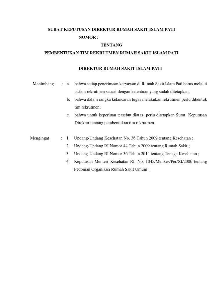 Draft SK Tim Rekrutmen | PDF