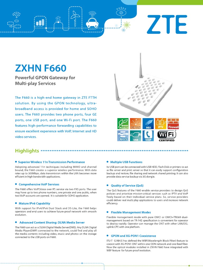 ZXHN F660 Datasheet PDF | PDF