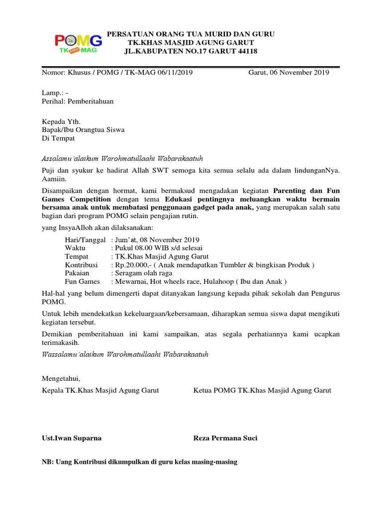 Surat Parenting POMG | PDF