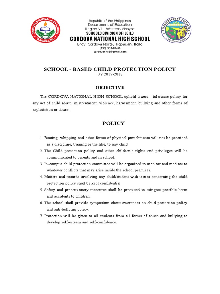 SCHOOL Based Child Protection Policy 2017-2018 | PDF | Child Protection ...