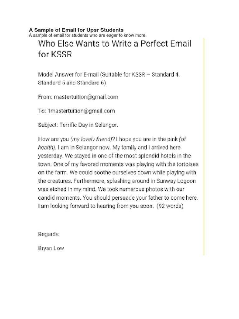 Sample Email for UPSR Students | PDF