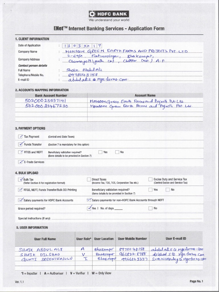 HDFC Net Banking Application PDF | PDF