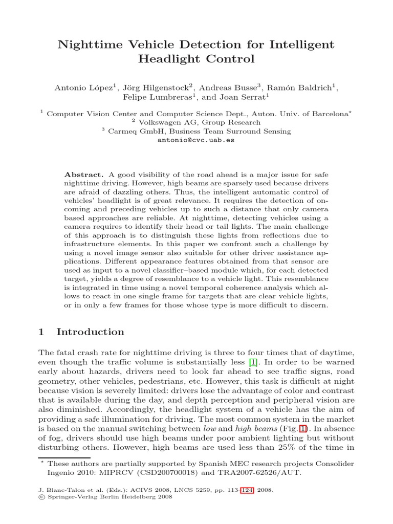 Nighttime Vehicle Detection For Intelligent Headlight Control | PDF | Headlamp | Computer Vision