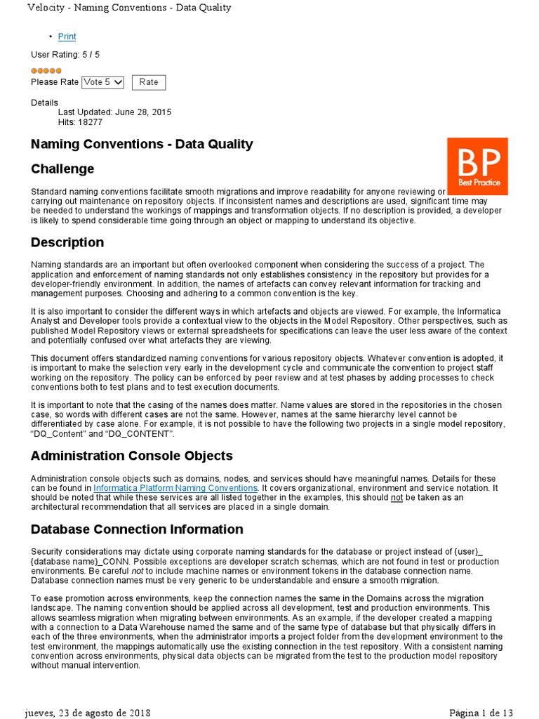 BestPractices - 2 - Naming Conventions - Data Quality | PDF | Databases ...