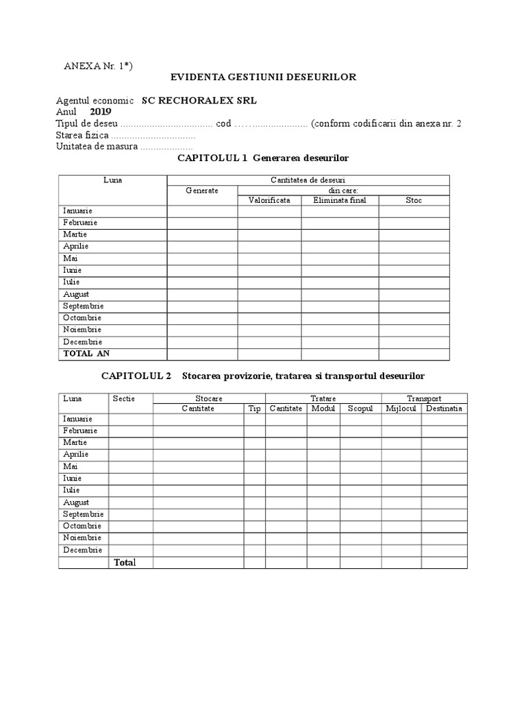 Tabel Evidenta Gestiunii Deseurilor | PDF