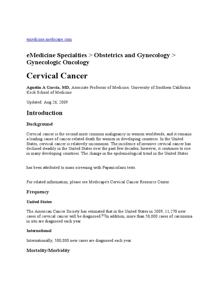 Cervical Cancer: Emedicine Specialties Obstetrics and Gynecology ...