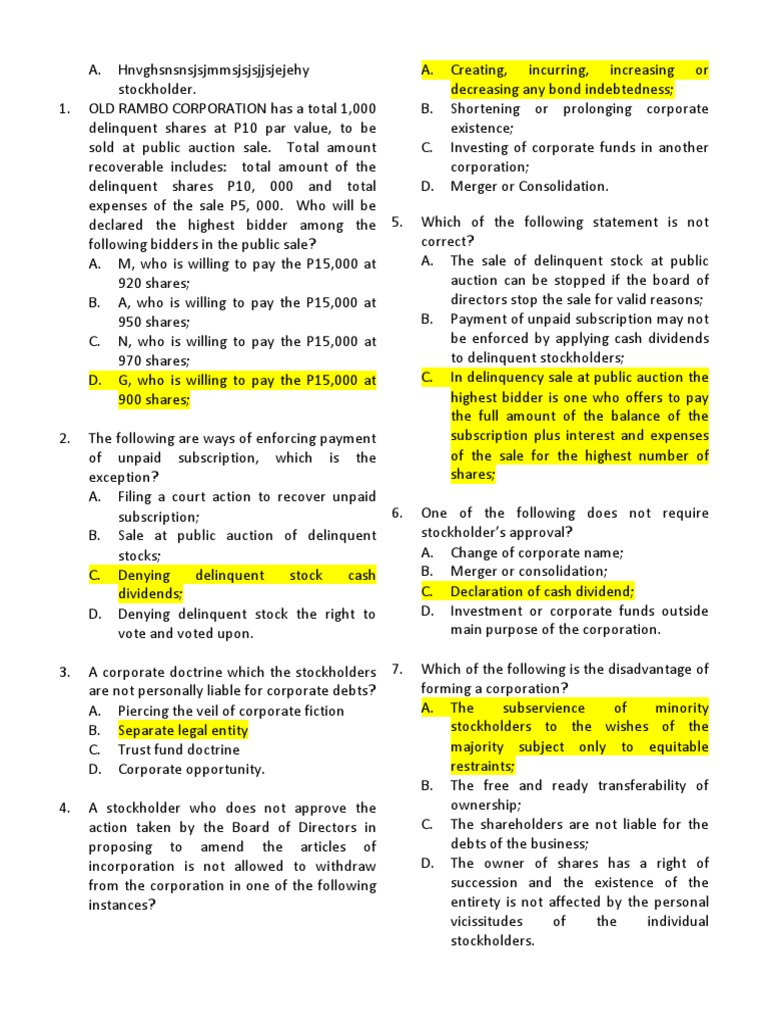 RFBT Examm | PDF | Corporations | Stocks