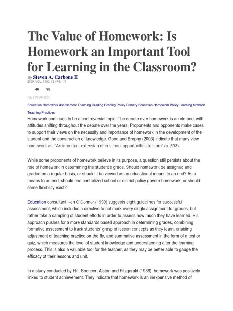 The Value of Homework | PDF | Educational Assessment | Homework