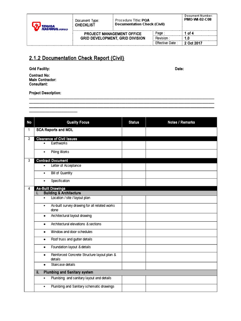 2.1.2 Documentation Check Report (Civil) | PDF | Engineering | Civil ...