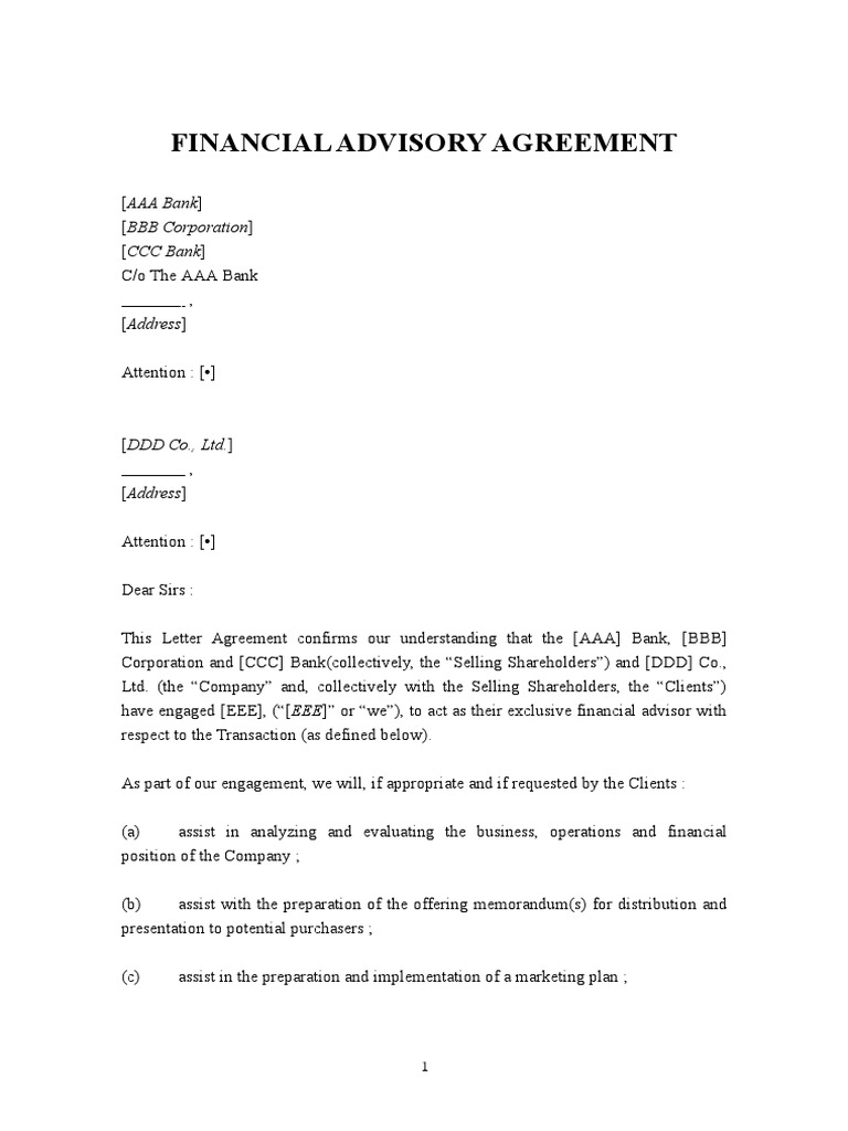 6 Financial Advisory Agreement | PDF | Indemnity | Financial Transaction