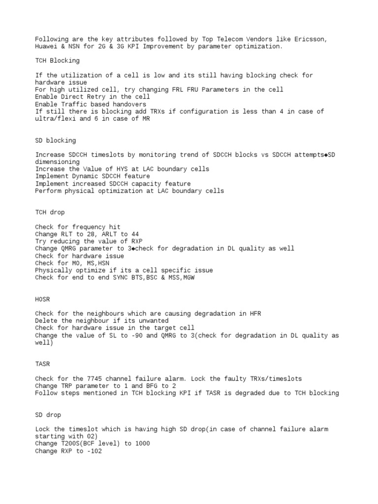 2G & 3G KPI Improvement by Parameter Optimization | PDF
