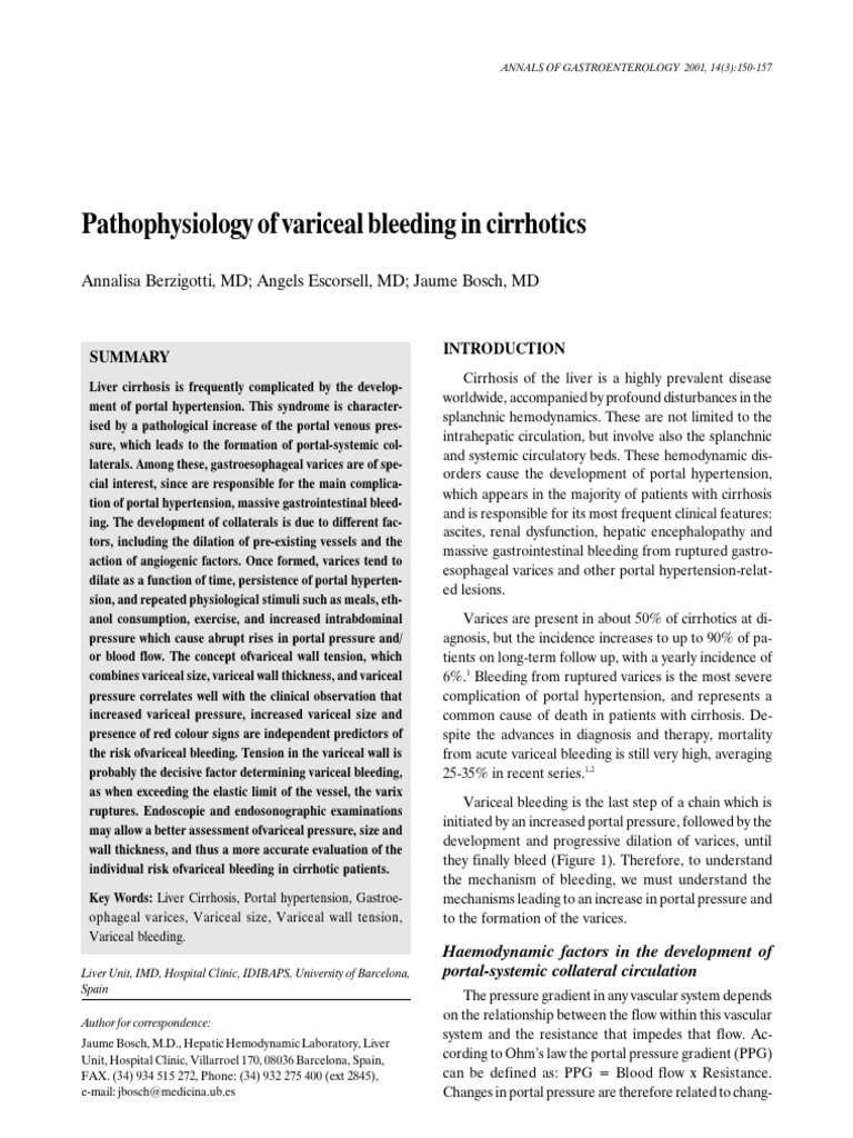 Pathophysiology of Variceal Bleeding in Cirrhotics | PDF | Blood Vessel ...