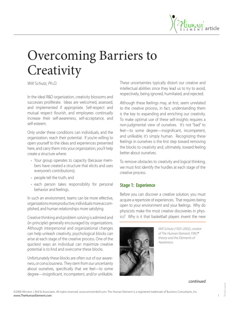 Overcoming Barriers To Creativity - The Human Element | PDF ...
