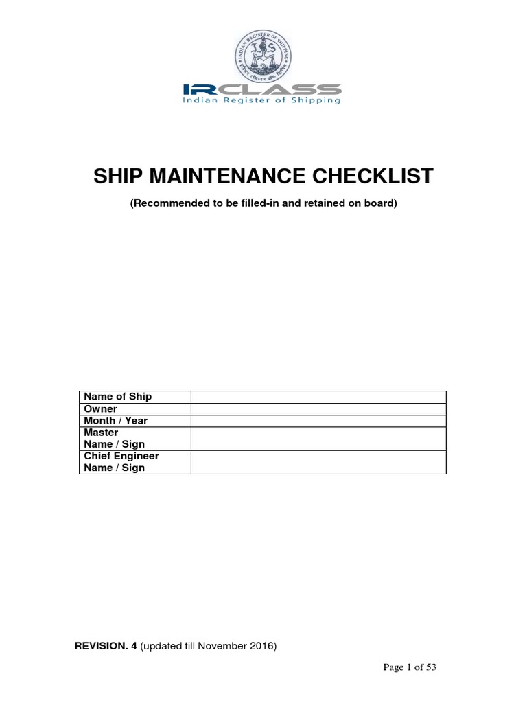 Ship Maintenance Checklist Rev4 | PDF | Ships | Oil Tanker