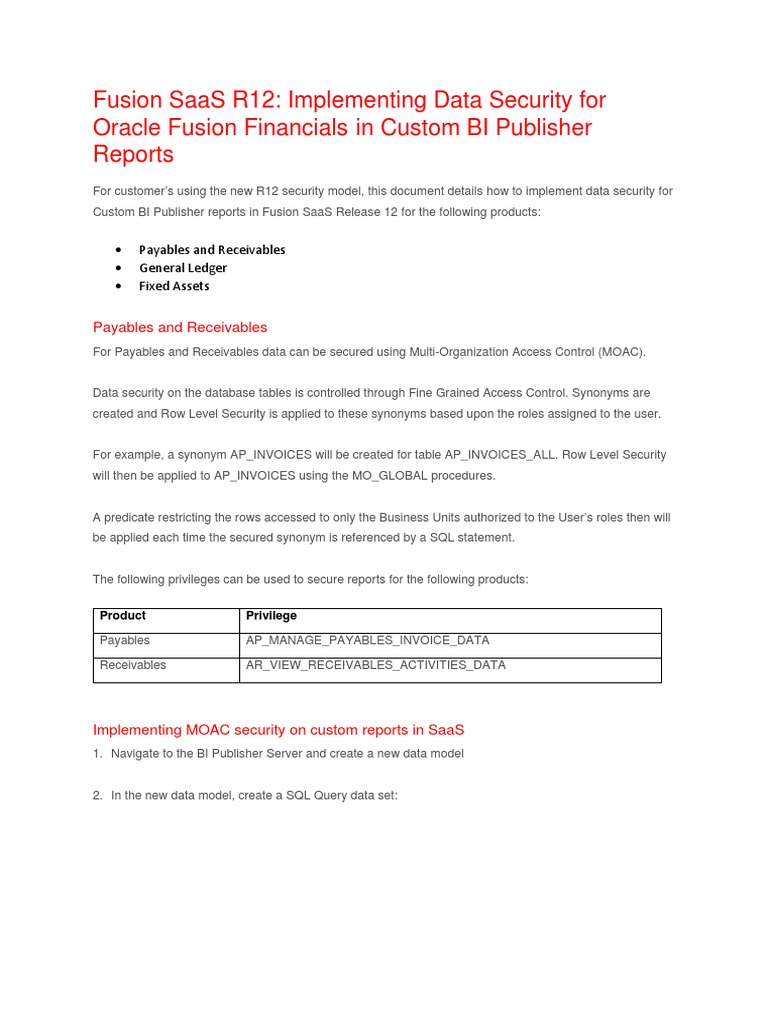 Implementing Data Security For Financials in Fusion SaaS R12 | PDF | Sql | Databases
