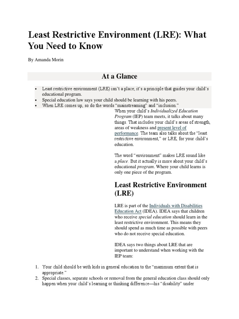 Least Restrictive Environment | PDF | Special Education | Inclusion ...