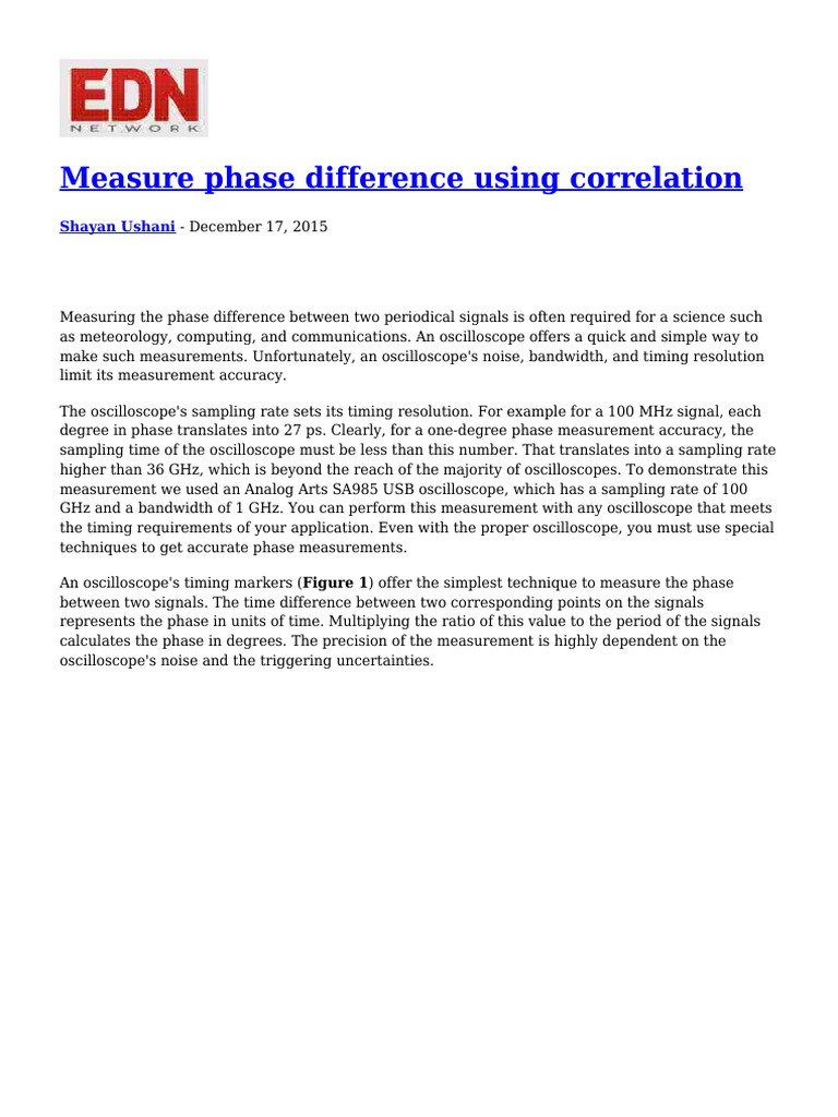 Measure Phase Difference Using Correlation | Download Free PDF | Phase (Waves) | Sampling ...