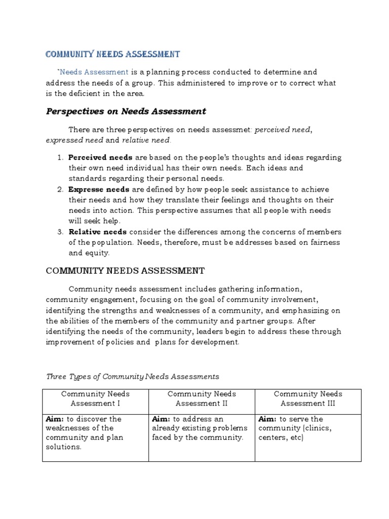 Community Needs Assessment | PDF | Needs Assessment | Psychological ...