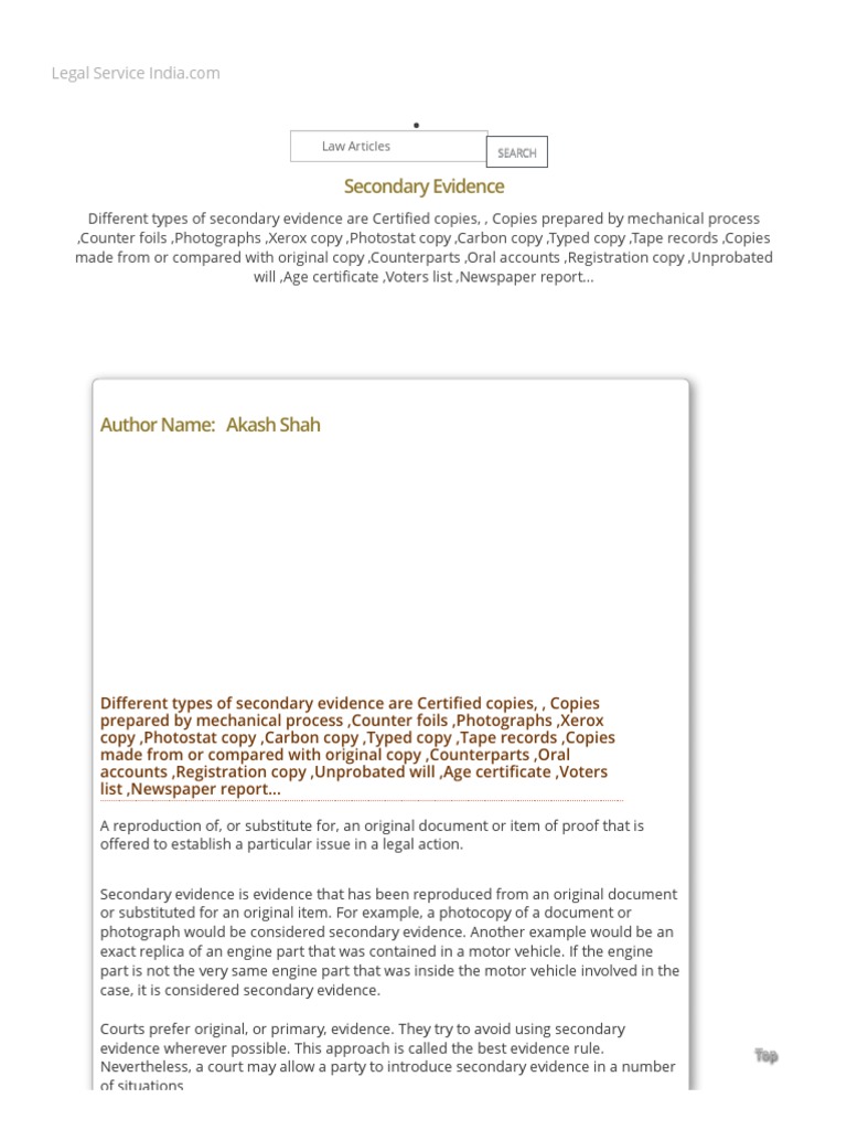 Secondary Evidence | PDF | Evidence | Public Law