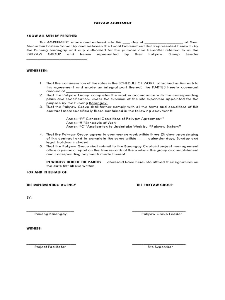 Pakyaw Agreement | PDF | Justice | Crime & Violence