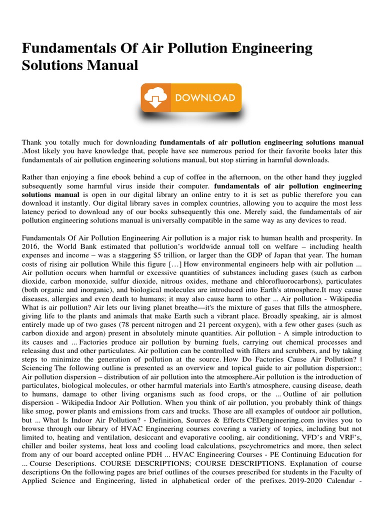 Fundamentals of Air Pollution Engineering Solutions Manual | PDF | Air ...