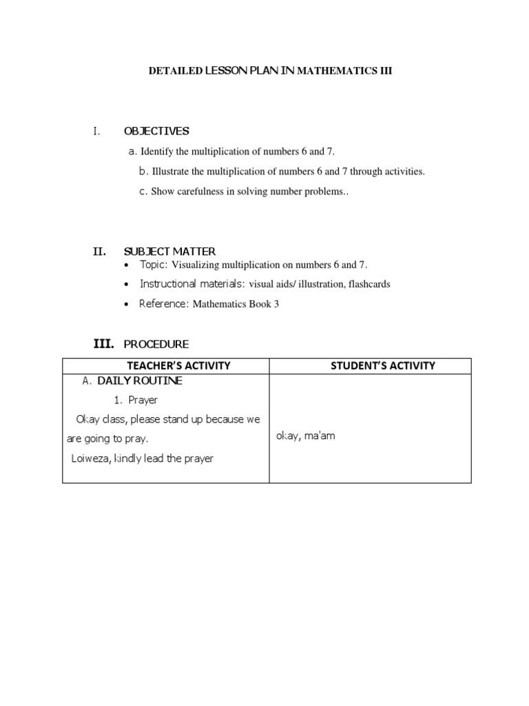 Math Lesson Plan | PDF | Multiplication | Lesson Plan
