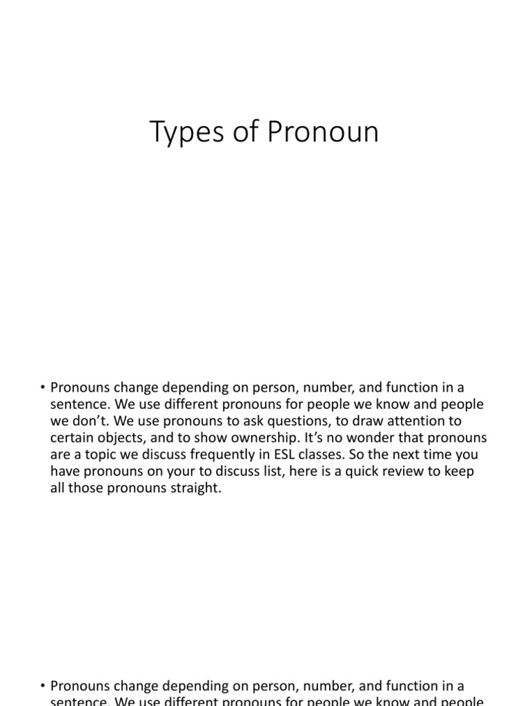 Presentation About Types of Pronouns (Grade 8) | PDF