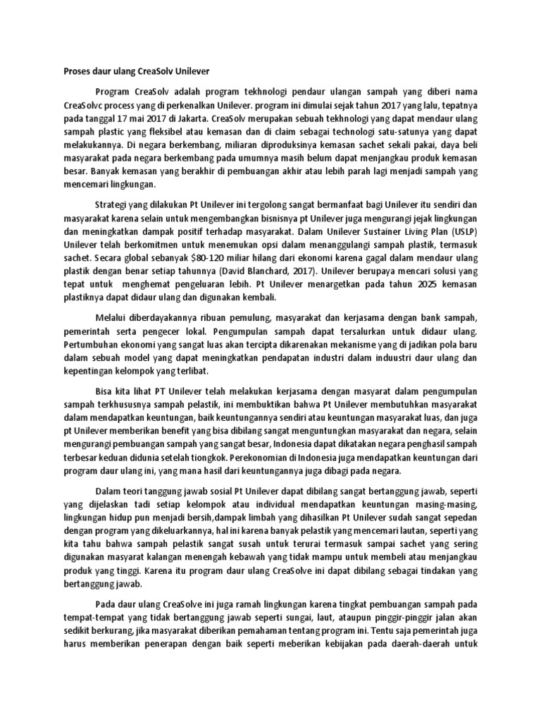Proses Daur Ulang CreaSolv Unilever | PDF | Ilmu Sosial