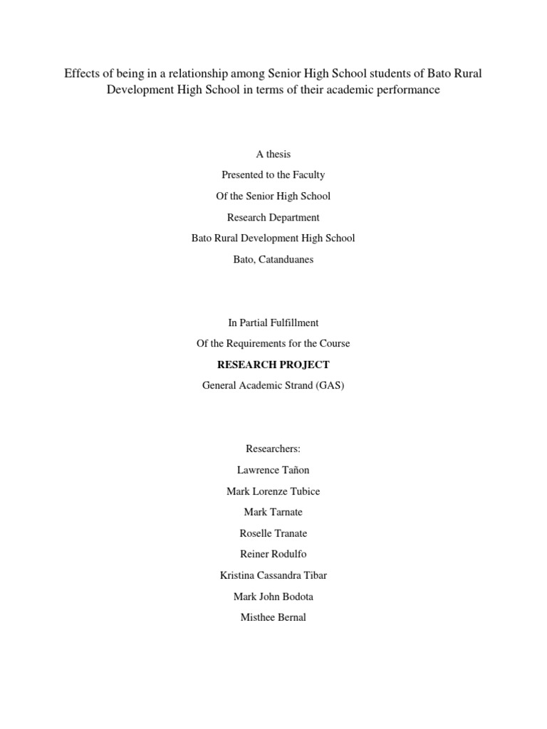 Effects of Being in A Relationship Among Senior High School Students of ...