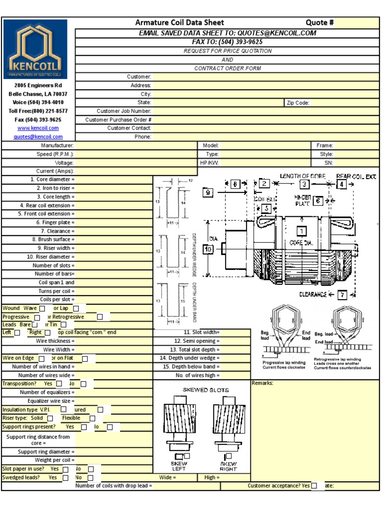 Armature Data Sheet 2012 | PDF | Wire | Electrical Components