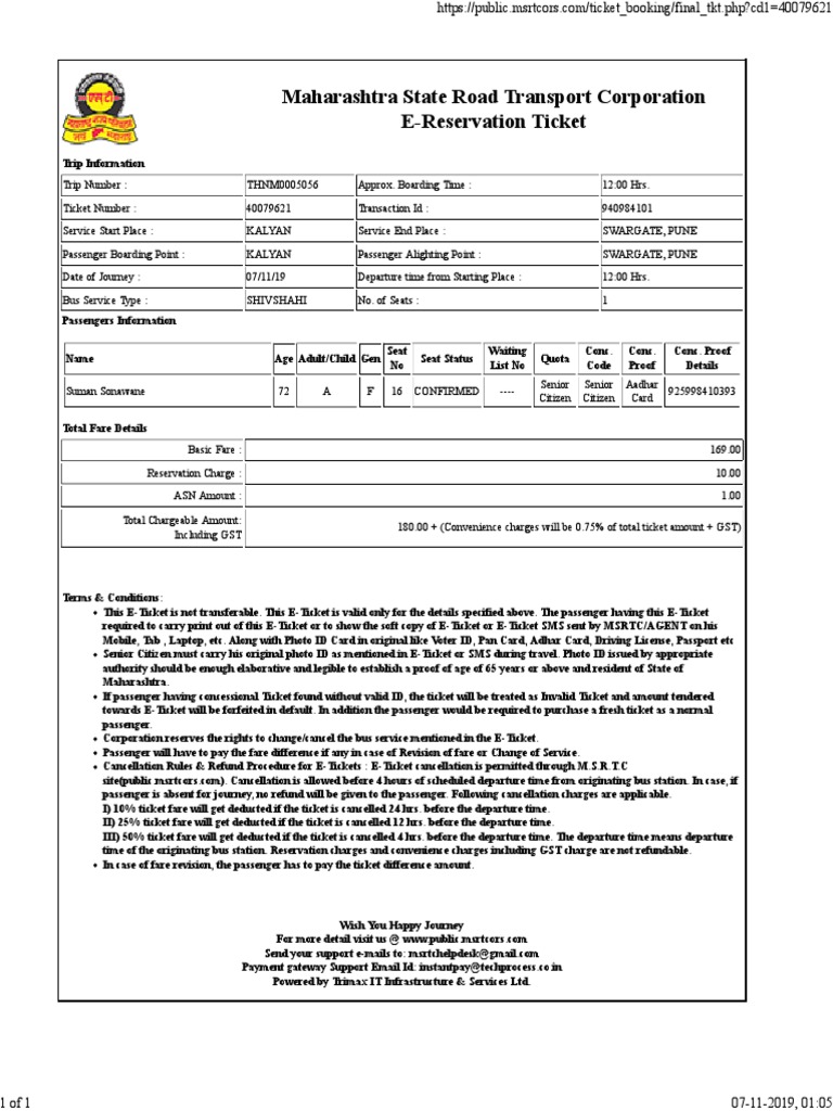 Bus Ticket | PDF | Identity Document | Ticket (Admission)