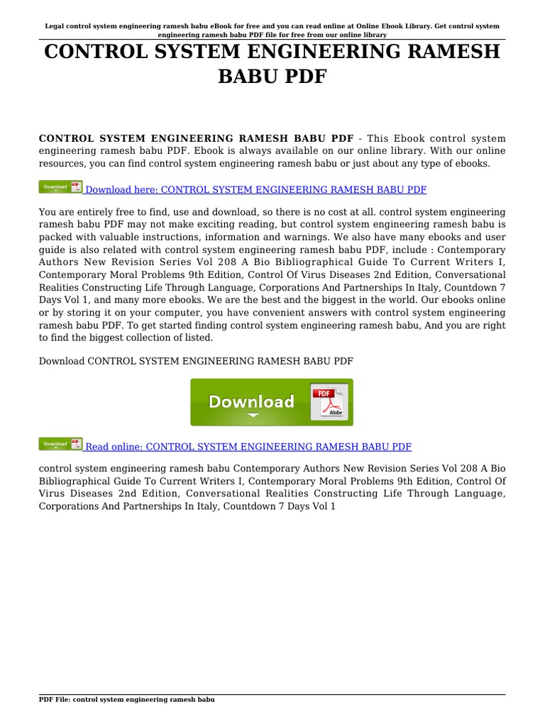 Control System Engineering Ramesh Babu | PDF | E Books | Media Technology