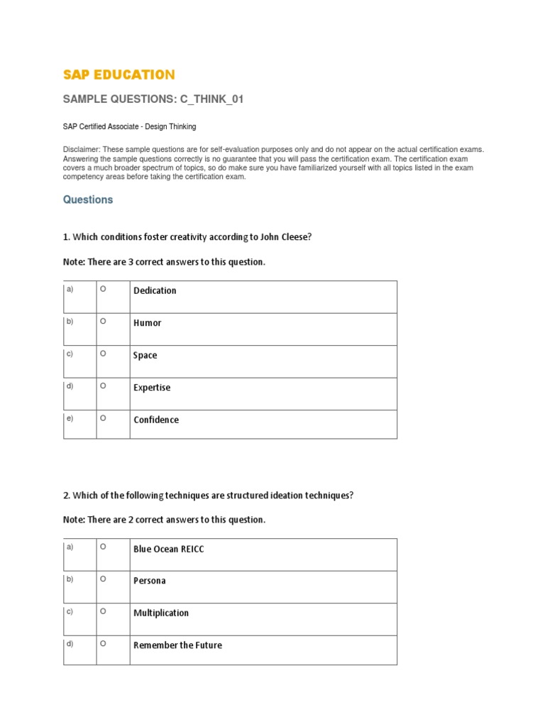 SAP Design Thinking Questions | PDF | Design Thinking | Question