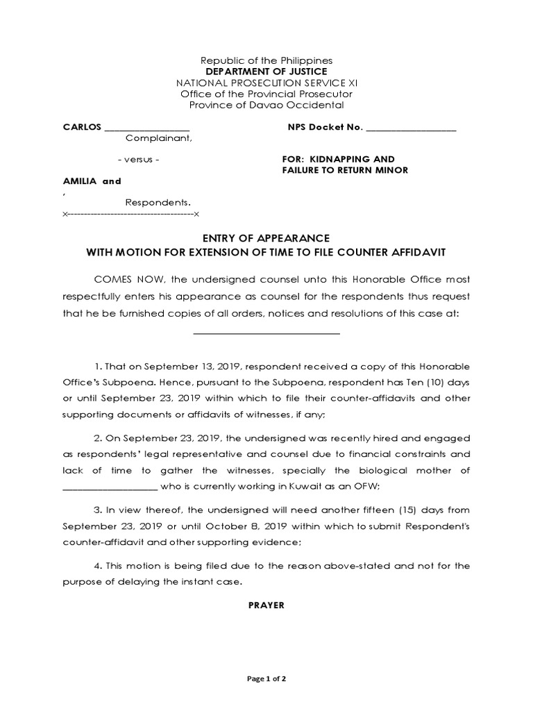Motion For Extension of Time | Download Free PDF | Legal Procedure ...