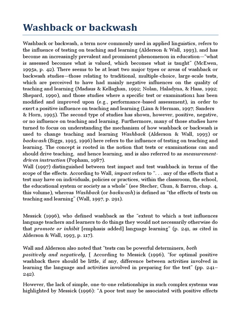 Washback or Backwash | PDF | Test (Assessment) | Standardized Tests