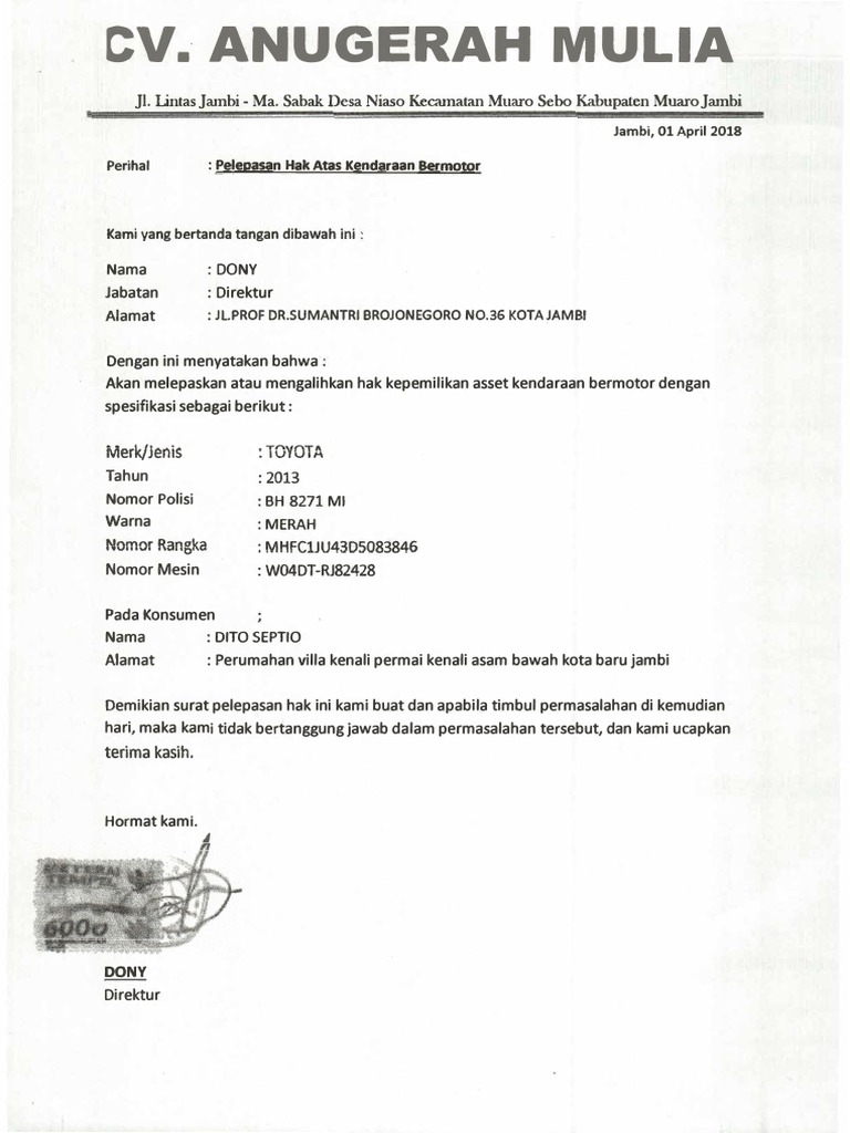 Surat Pengalihan Hak | PDF