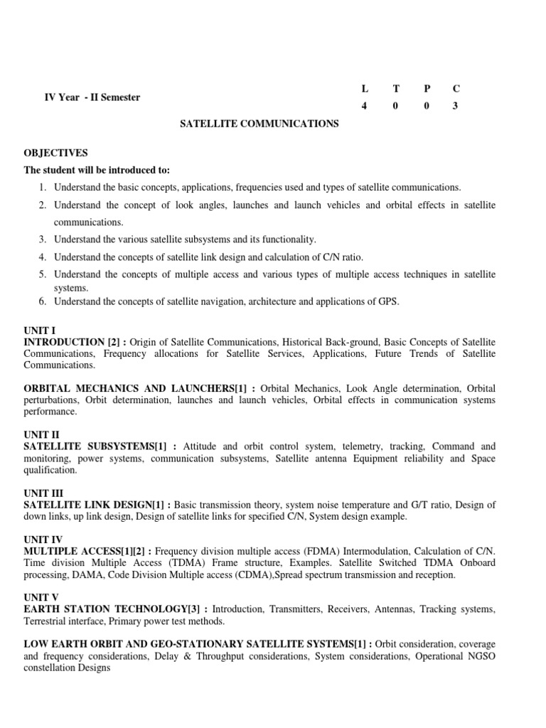 R16 ECE - IV-ii - SC-Syllabus | PDF | Channel Access Method | Satellite