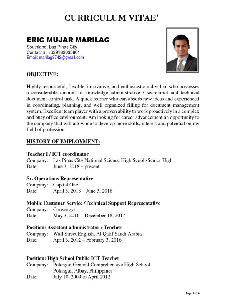 Eric Mujar Marilag's CV | PDF | Educational Technology | Teachers