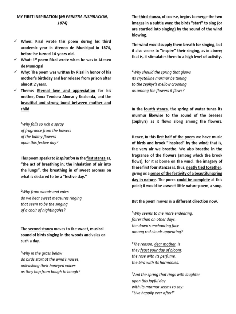 Analysis of Rizal's Poems (1st Five) | PDF | Philippines | Pride